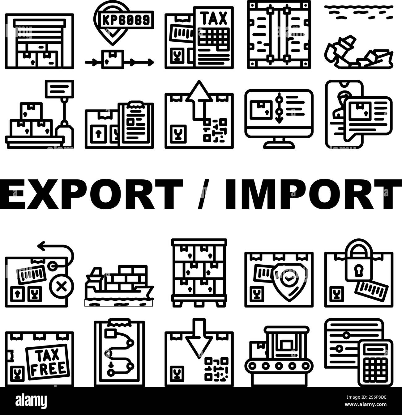 Export And Import Transportation Icons Set Vector. Export And Import ...