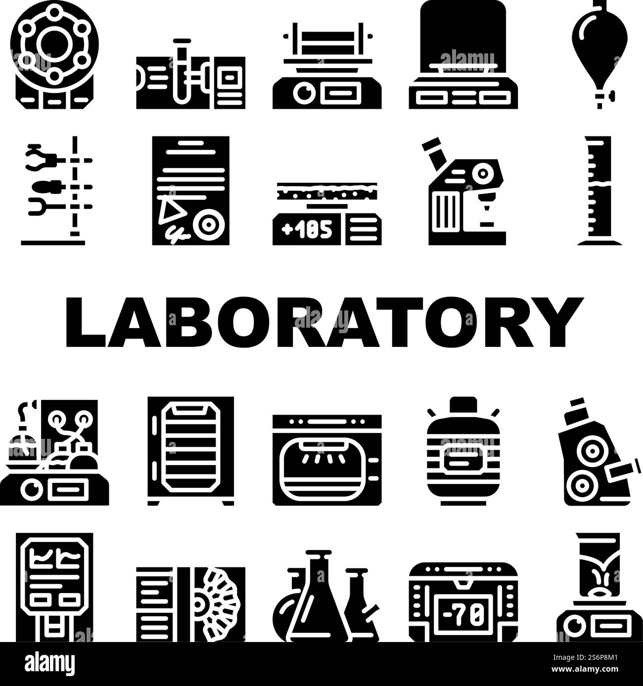 Laboratory Equipment For Analysis Icons Set Vector. Digital Scales And ...