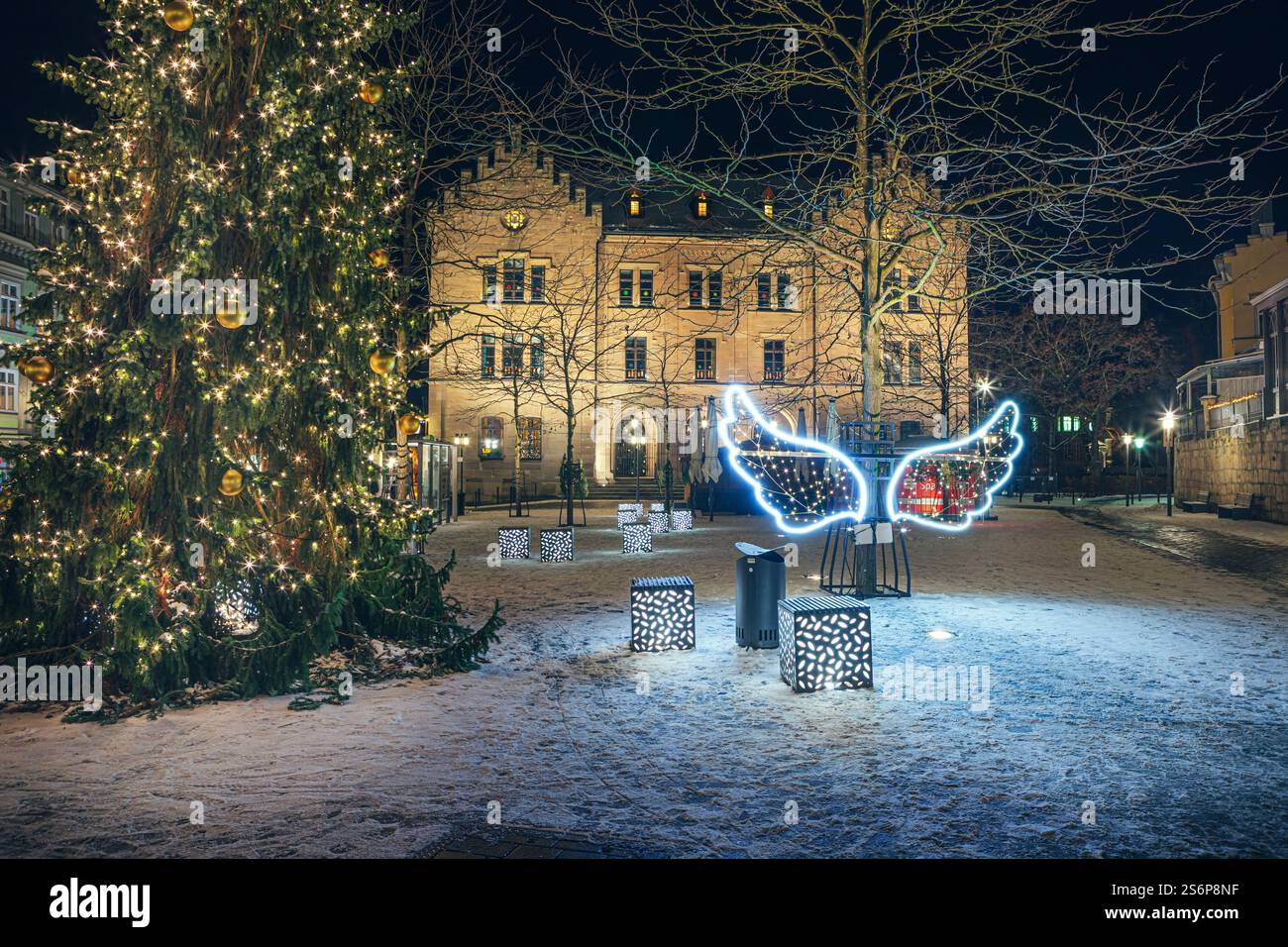 The Albertsplatz. Night scenes of wintry Coburg in Bavaria, Germany ...