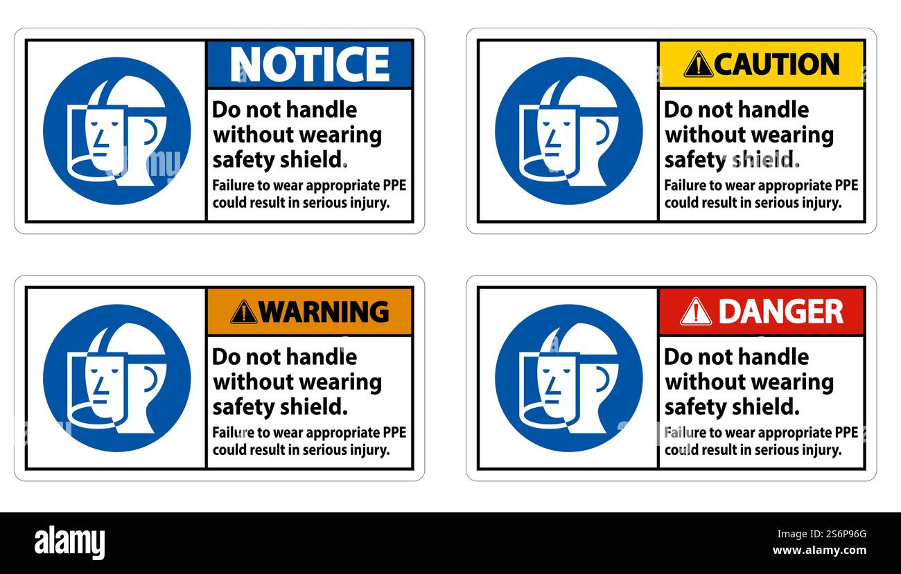 Warning Sign Do Not Handle Without Wearing Safety Shield, Failure To ...