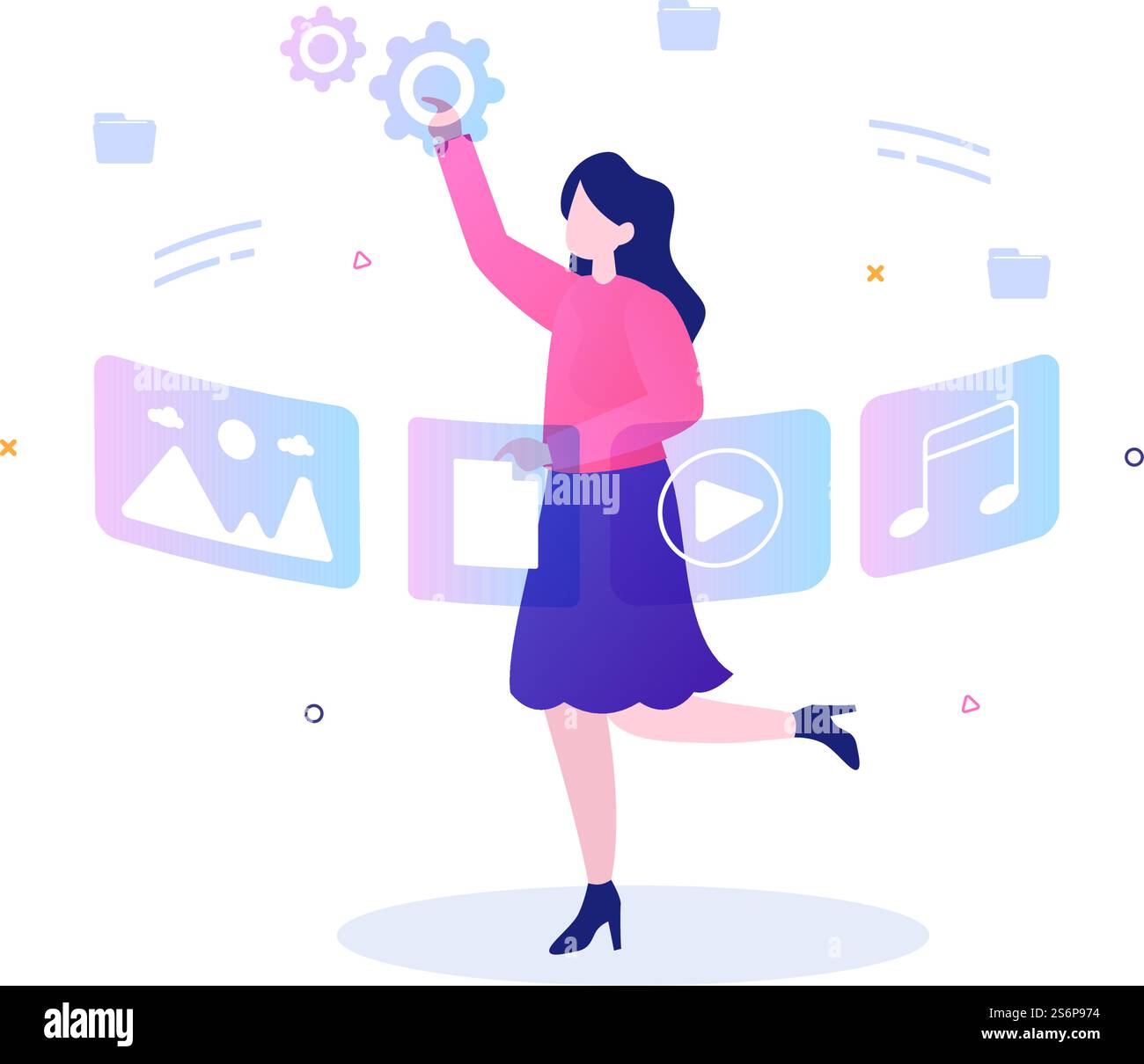 File Management System and Information Vector Illustration with People ...