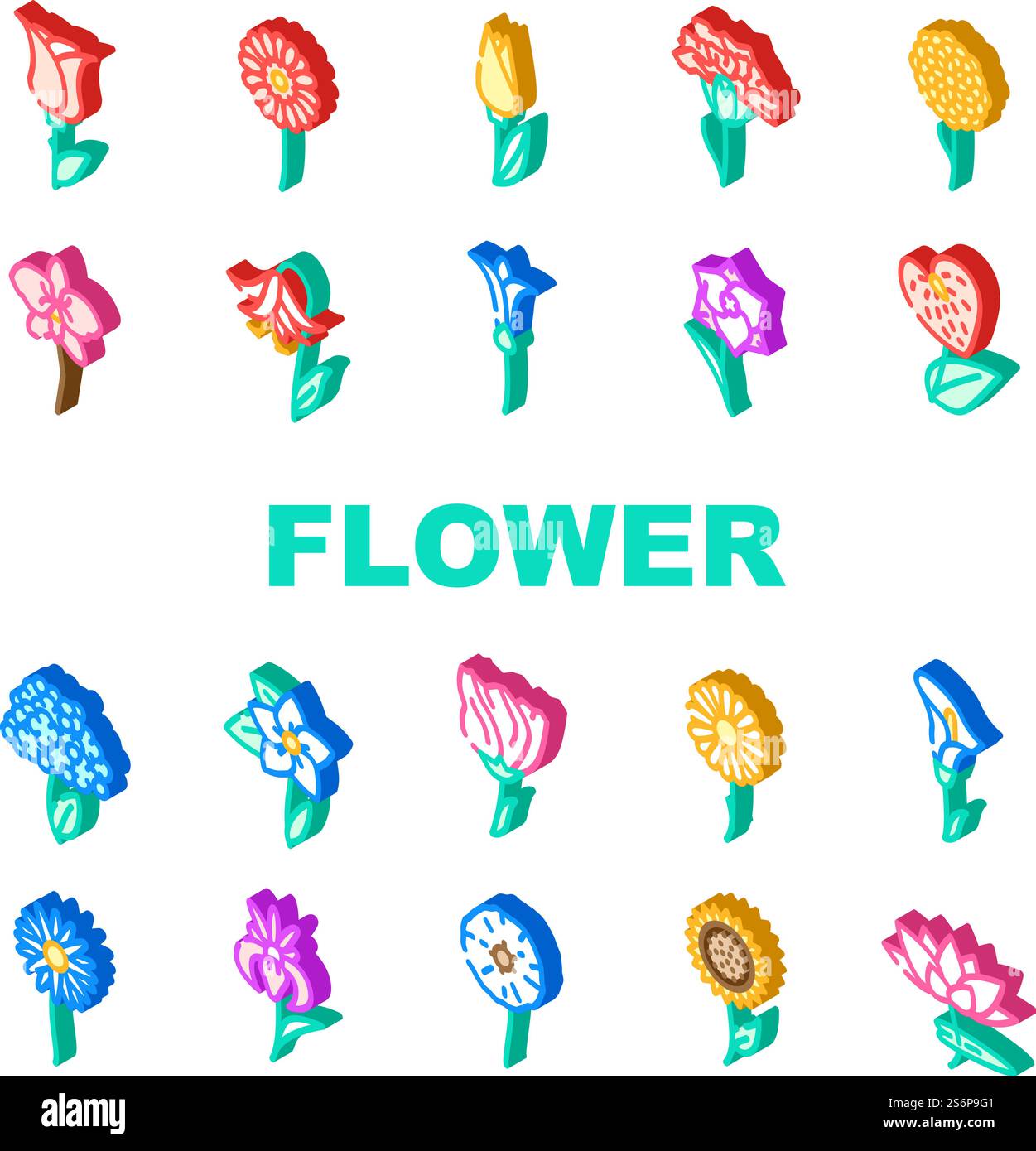 Flower Natural Aromatic Plant Icons Set Vector. Rose And Iris ...