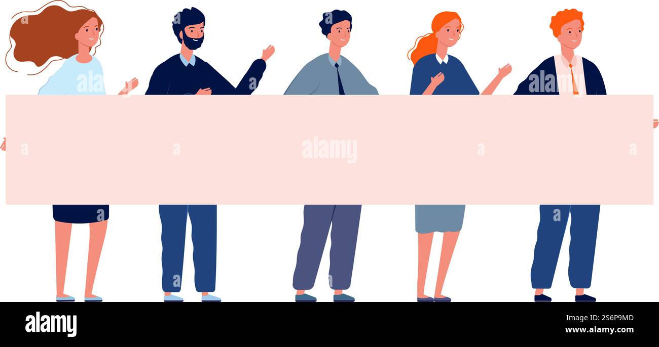 People with banner. Protest, demonstration crowd holding placard vector ...