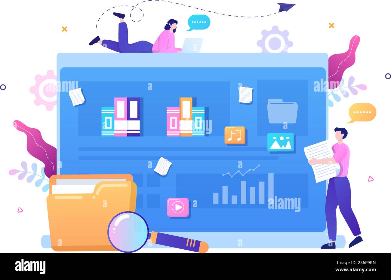 File Management System and Information Vector Illustration with People ...
