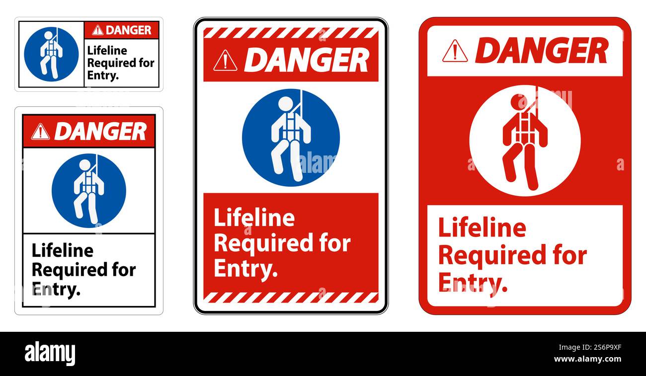 Warning Confined Space Sign Lifeline Required For Entry Stock Vector ...