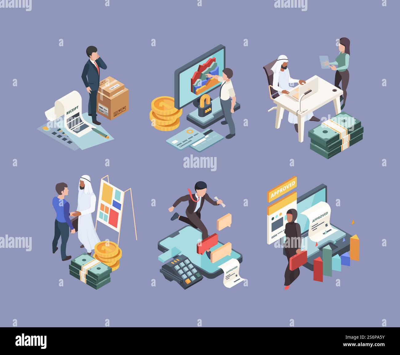 Financial isometric. Business economics 3d objects trading graphics ...