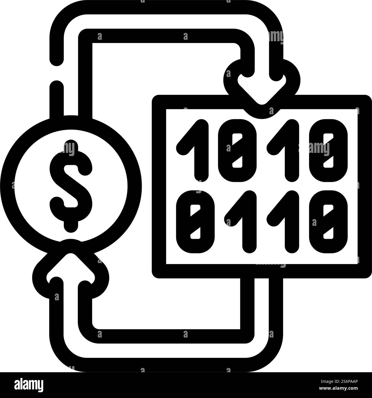 converting digital money into paper line icon vector. converting ...