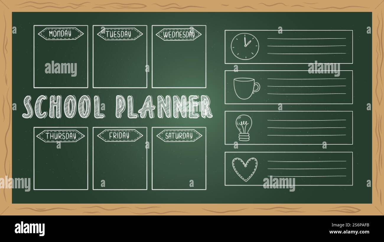 School planner on board. Doodle to do list, chalk drawing student week ...