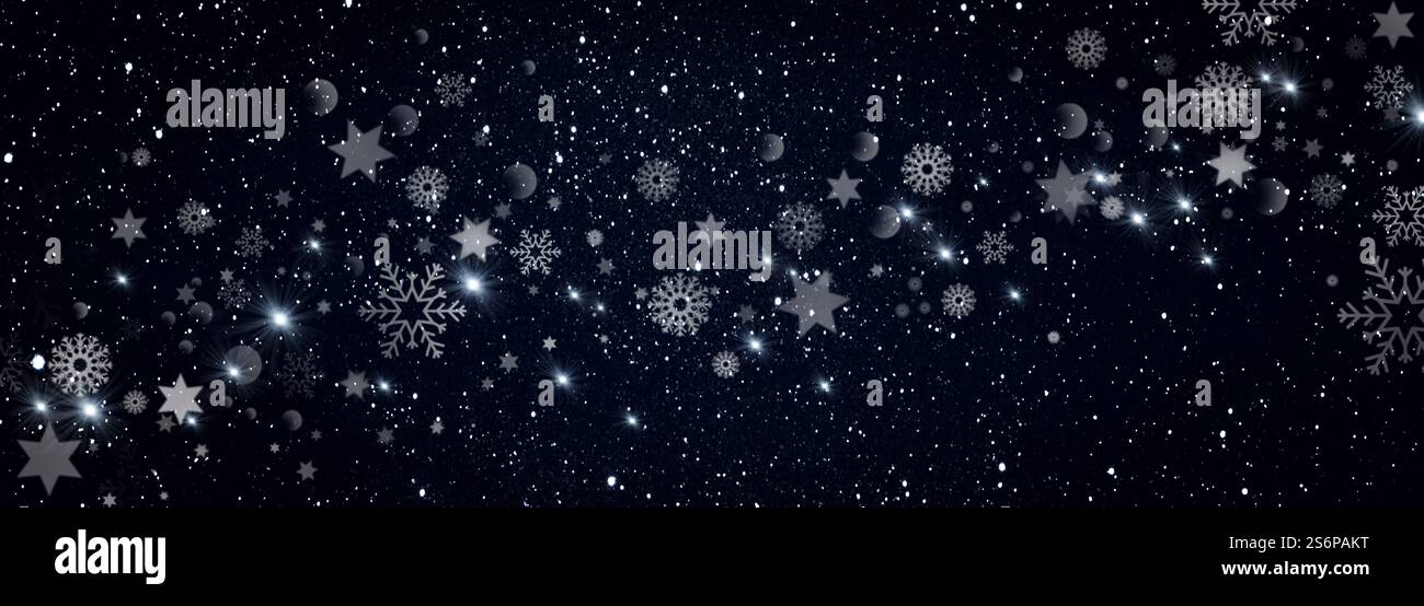 Abstract dark blue sky with poinsettias. Shining star constellation in ...