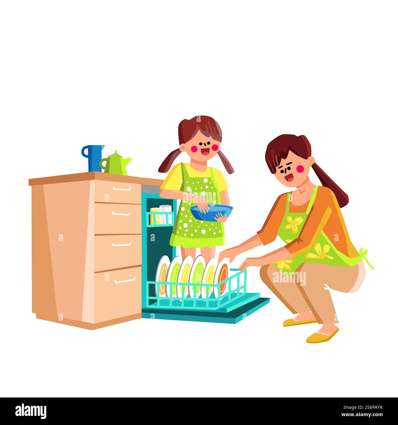 Someone Washing Dishes Cartoon Man Wearing Apron Washing Dishes In The