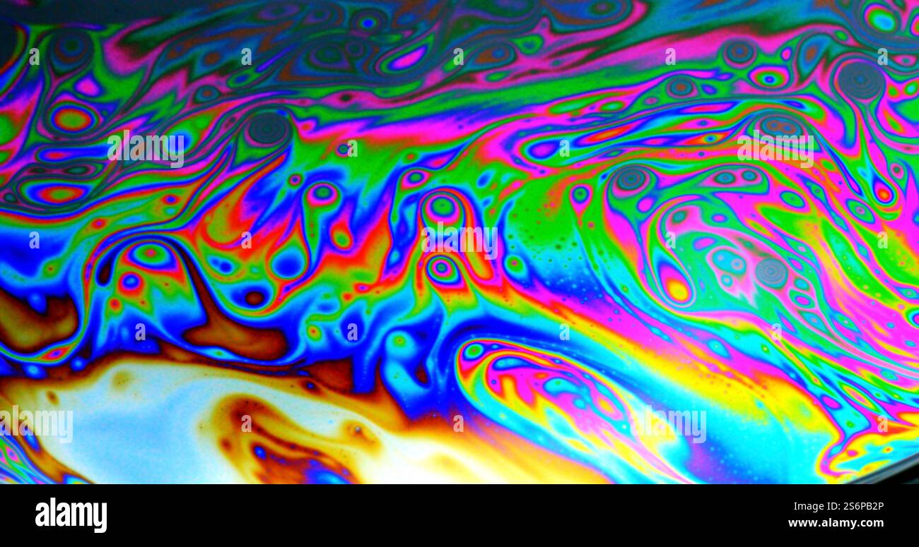 colorful streaks on the soap skin caused by Newton rings and light ...