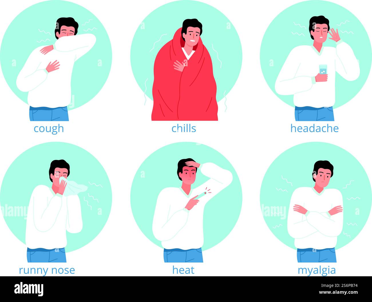 Sick characters. Flu persons hospital bed headache illness medical ...