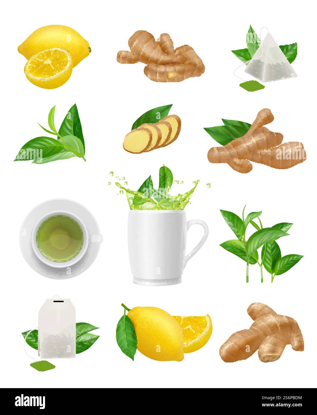Ginger root and tea. Eating plants healthy freshness herbs lemons for ...