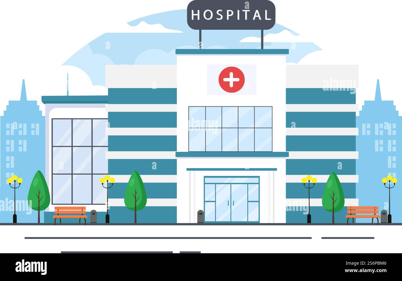Hospital Building for Healthcare Cartoon Background Vector Illustration ...