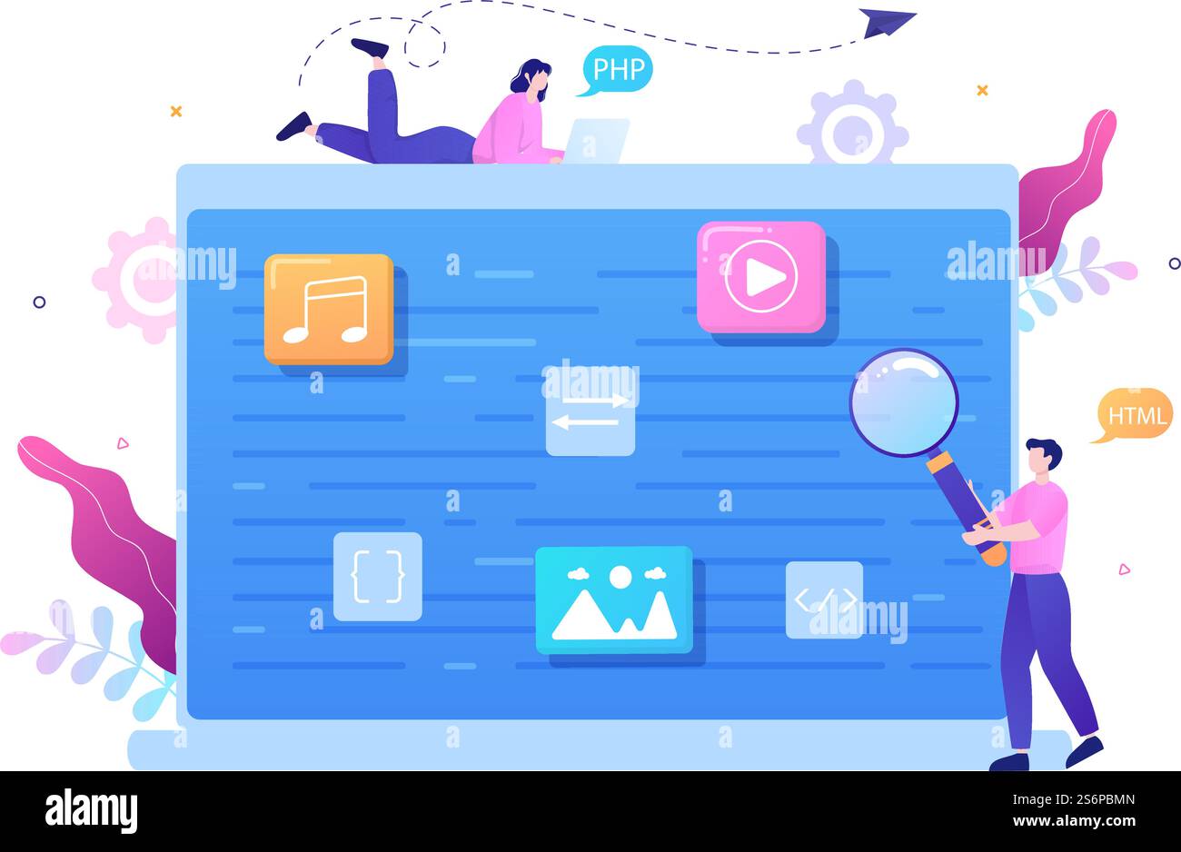 Software Development And Programming Code On Computer Vector Illustration For Technology