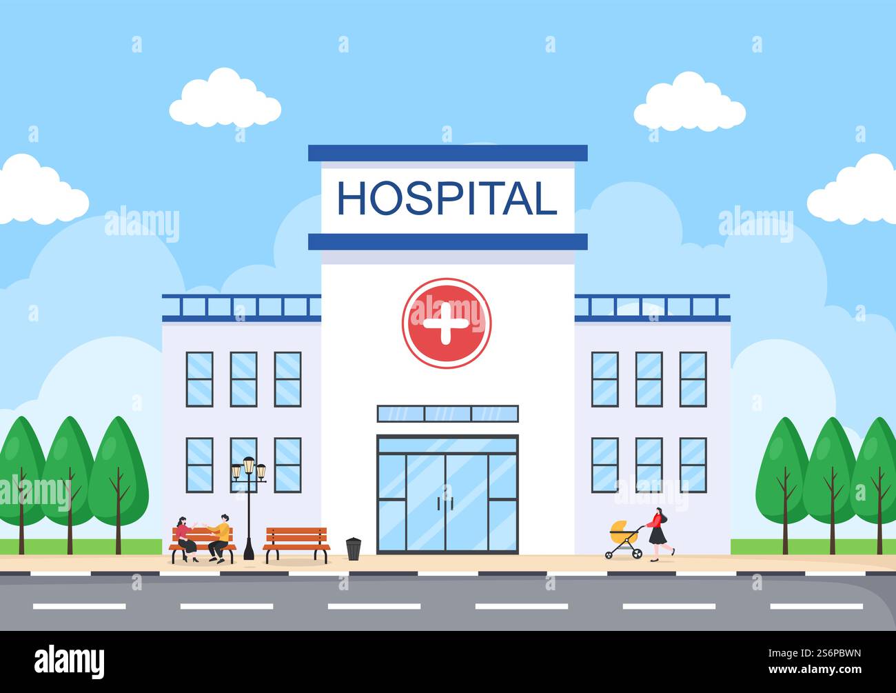 Hospital Building for Healthcare Cartoon Background Vector Illustration ...