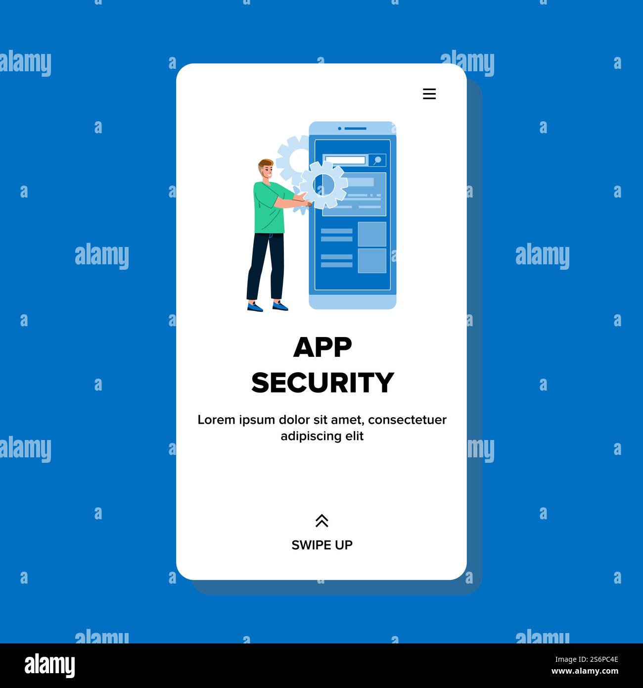 App Security Protect Personal Information Vector. Man Using App Security For Safe Data And ...