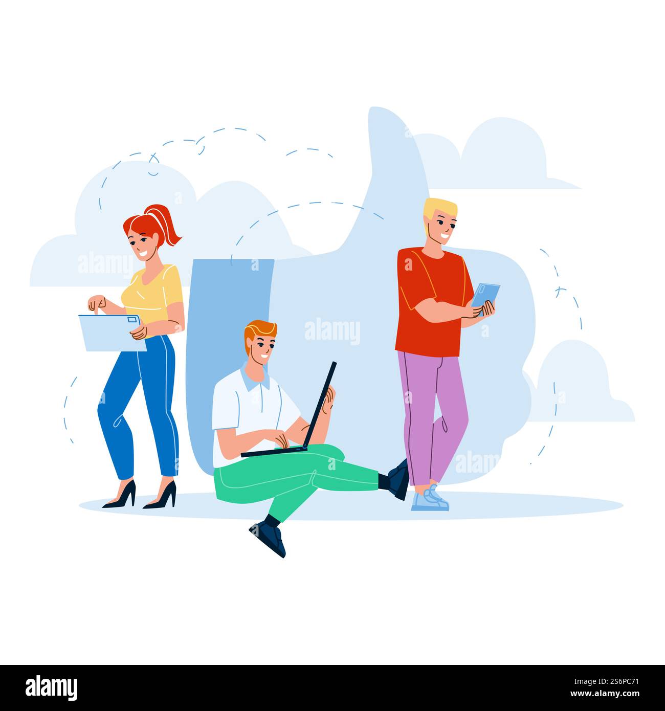 Social Network App Surfing People Users Vector. Man And Woman Social ...
