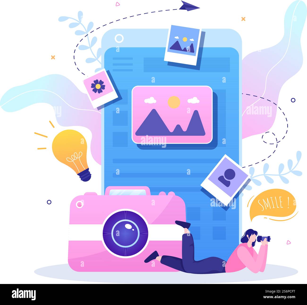 Photographer Flat Design Background with Camera, Digital Film Equipment ...
