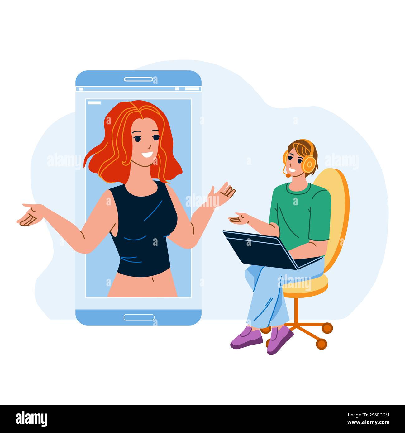Mobile Call Conversation Man And Woman Vector. Man Sitting On Office ...