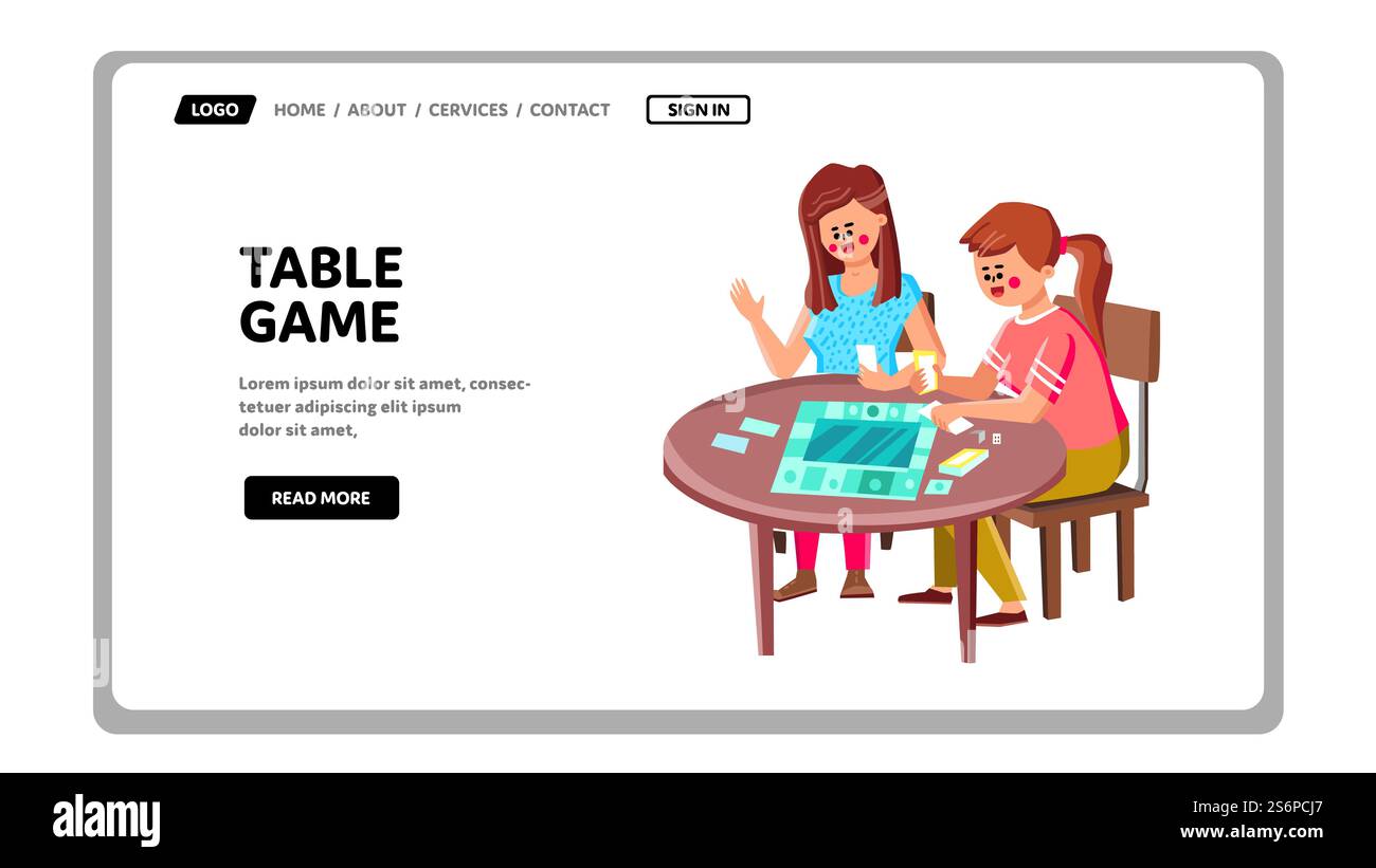 Table Game Playing Girls Friends Together Vector. Table Game Play ...