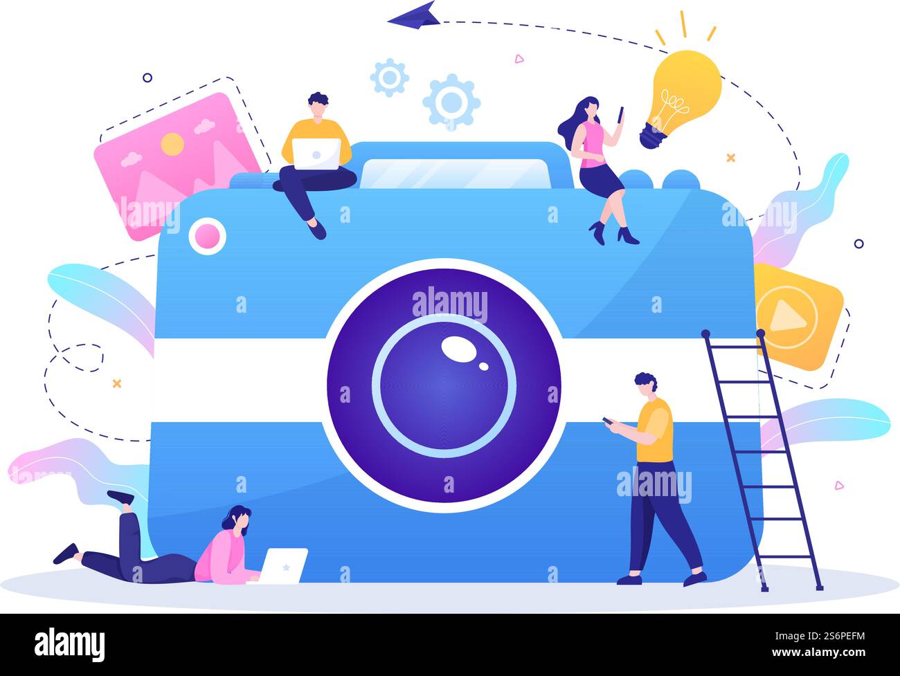 Photographer Flat Design Background with Camera, Digital Film Equipment ...