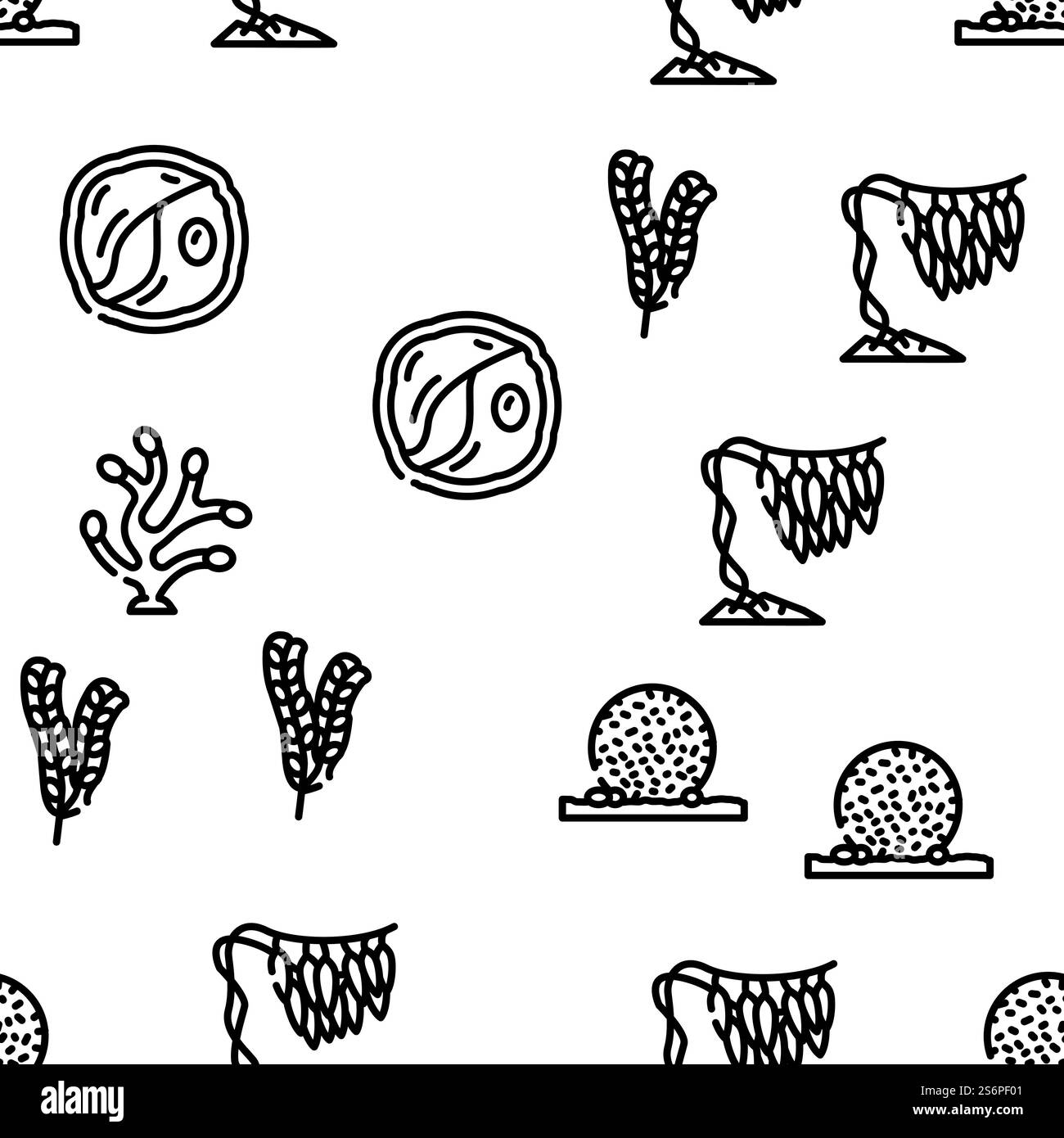 Seaweed Sea Underwater Plant Vector Seamless Pattern Thin Line ...
