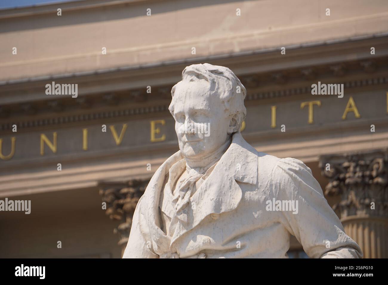 Close up of a classical marble statue of scientist and founder ...