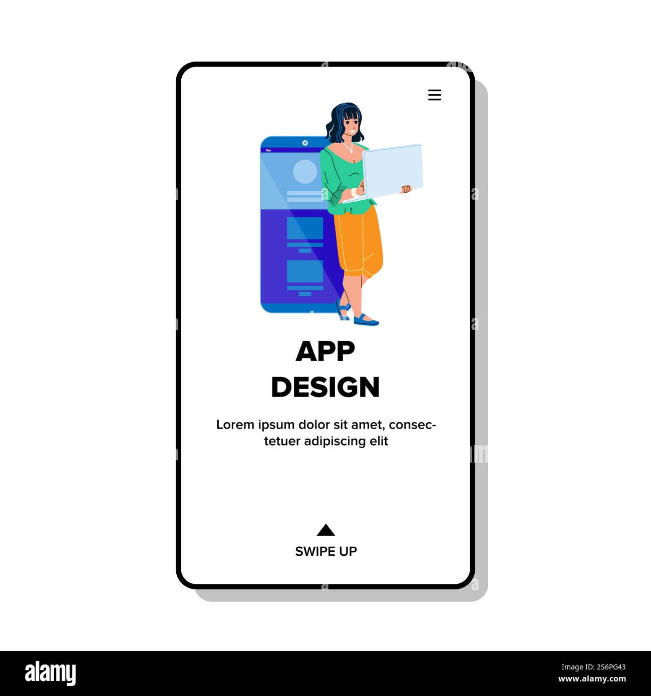 App Design Creating Young Woman Designer Vector. App Design Create Girl ...