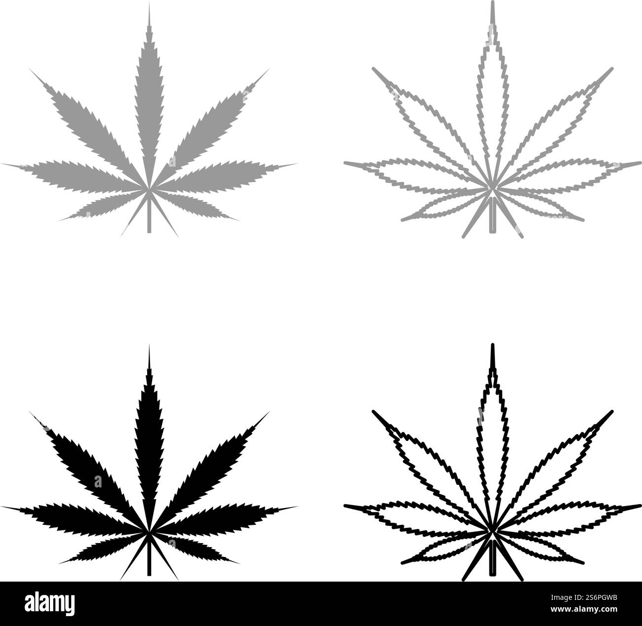 Leaf Cannabis Marijuana Hemp set icon grey black color vector ...