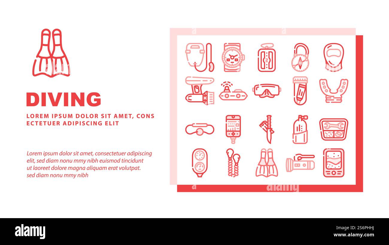 Diving Equipment And Accessories Landing Web Page Header Banner ...