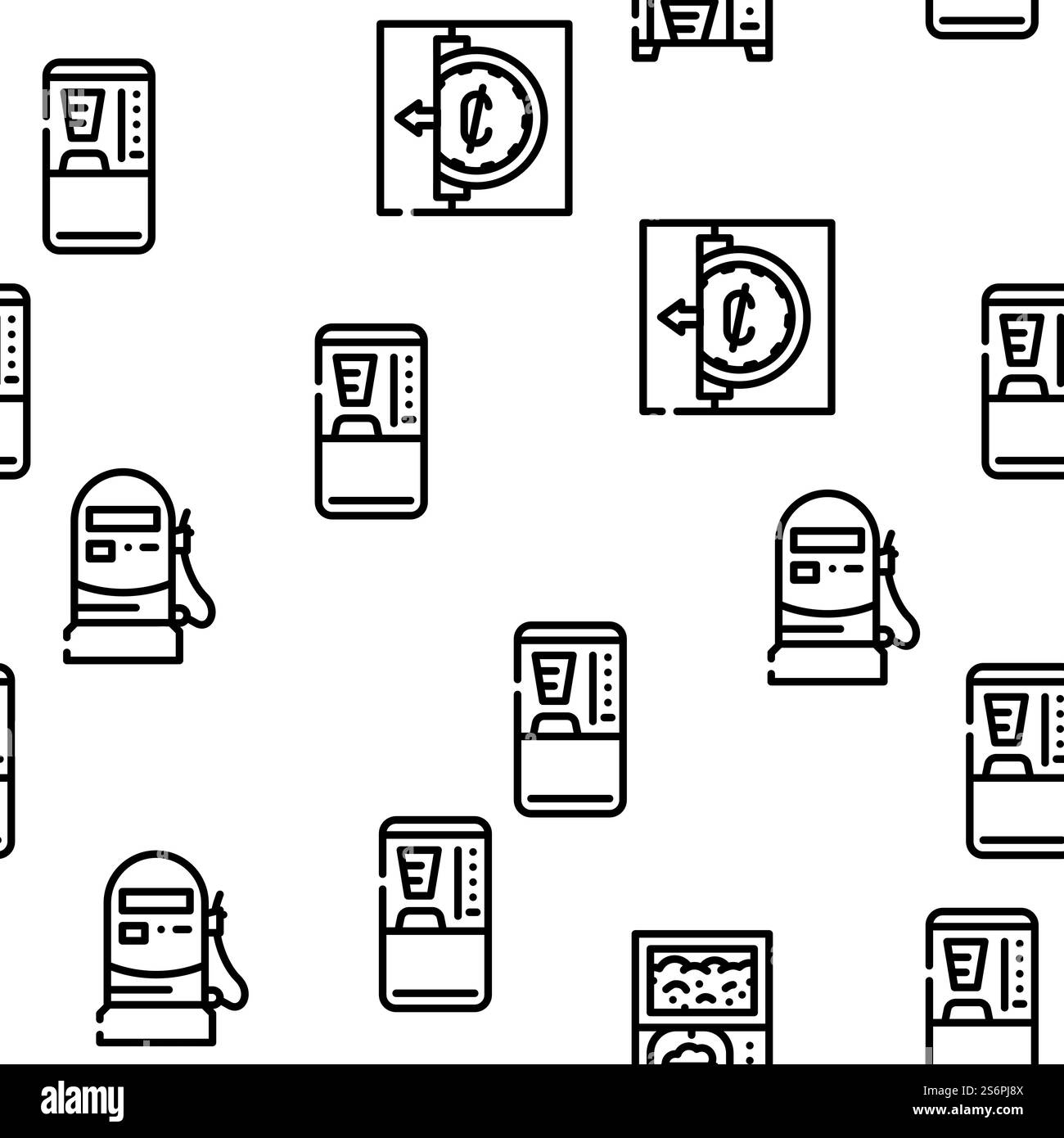 Vending Machine Sale Equipment Vector Seamless Pattern Thin Line Illustration. Vending Machine ...