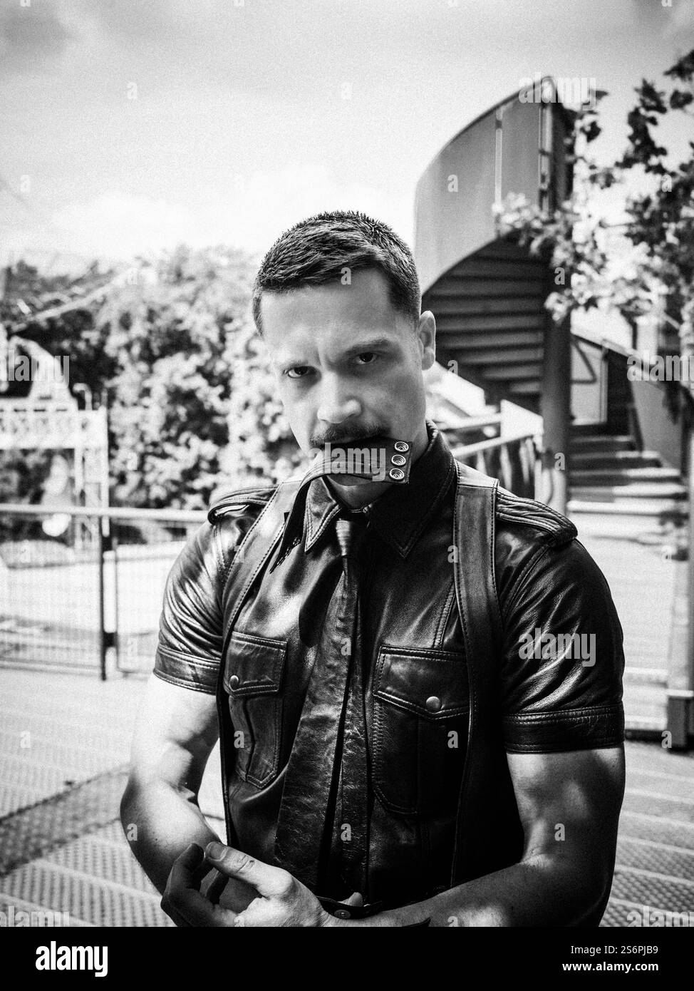 White man in leather Black and White Stock Photos & Images - Alamy