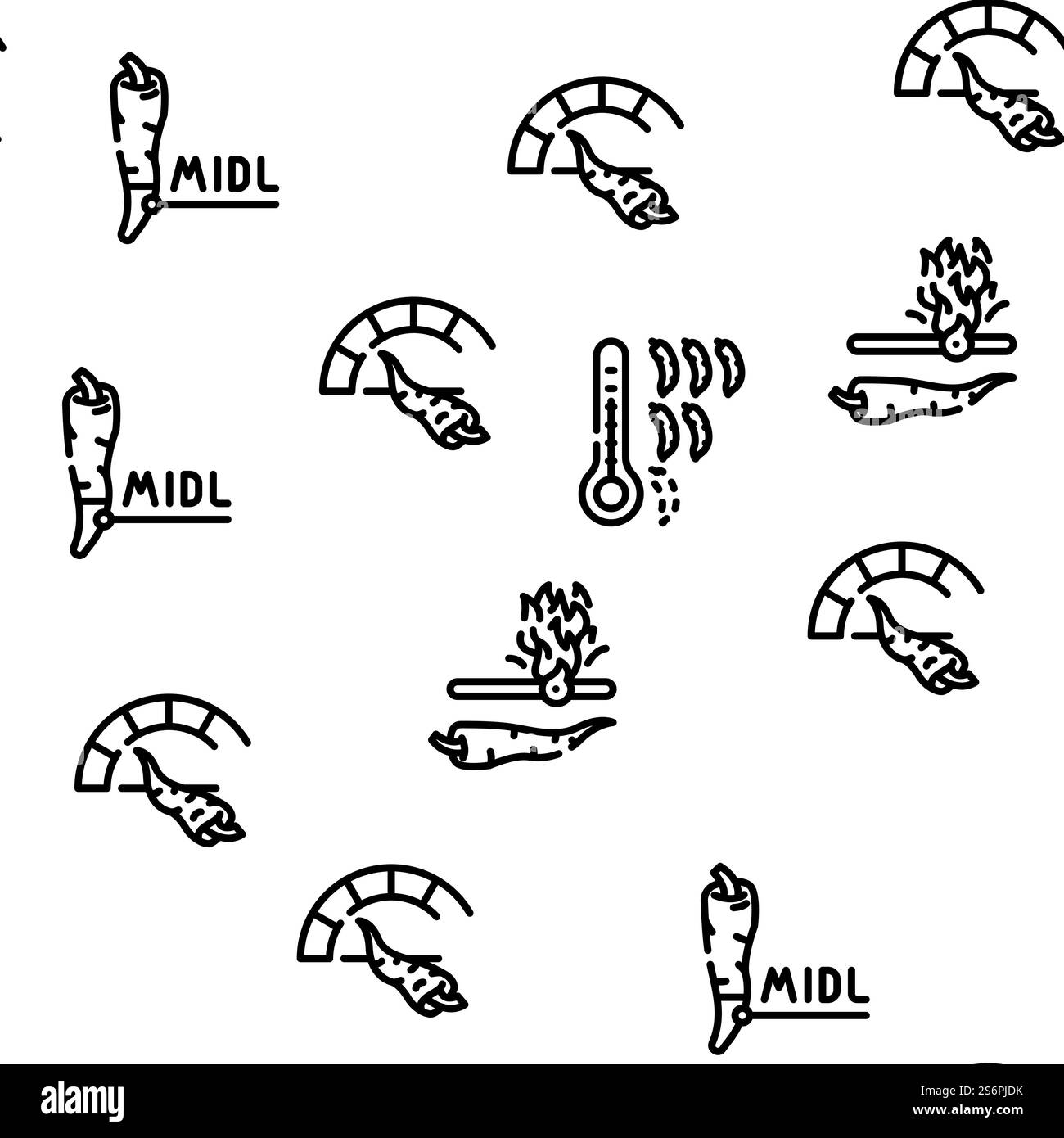 Spicy Pepper Different Scale Vector Seamless Pattern Thin Line ...