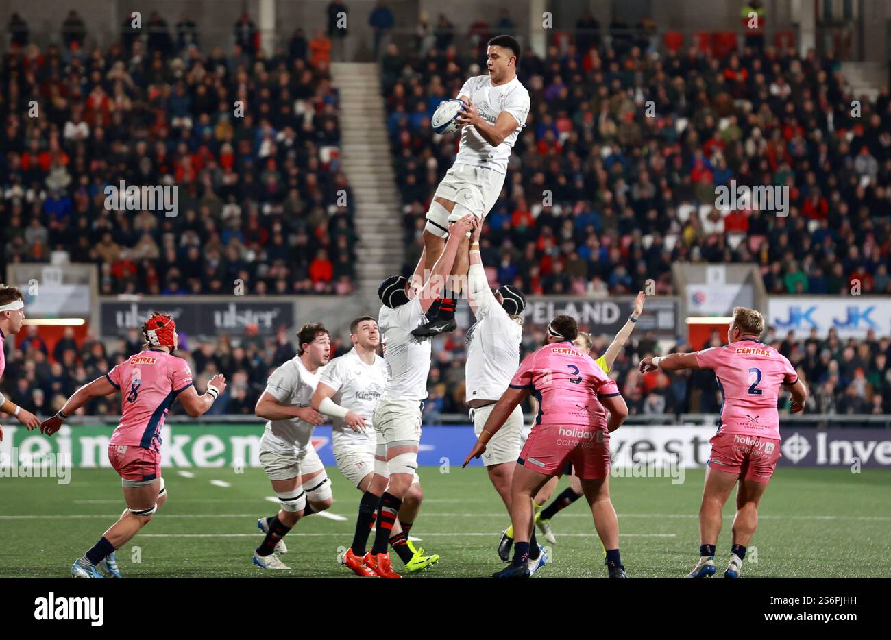 Ulster's Cormac Izuchukwu collects the ball from a line-out during the ...