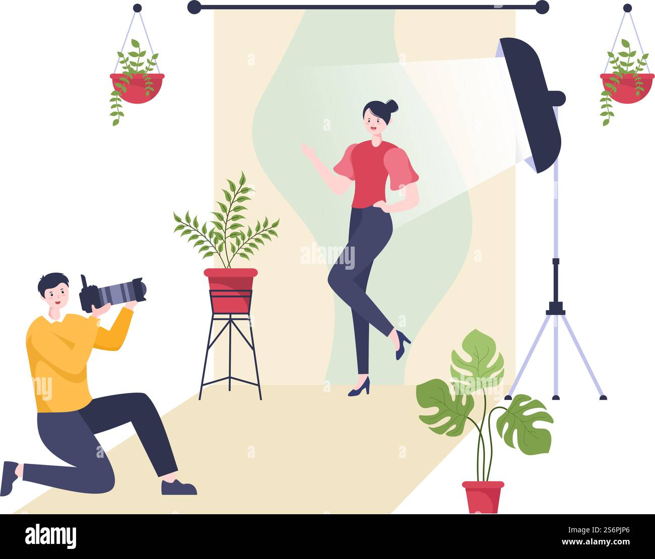 Photography Studio Flat Design Background. Photographer Shooting Model ...