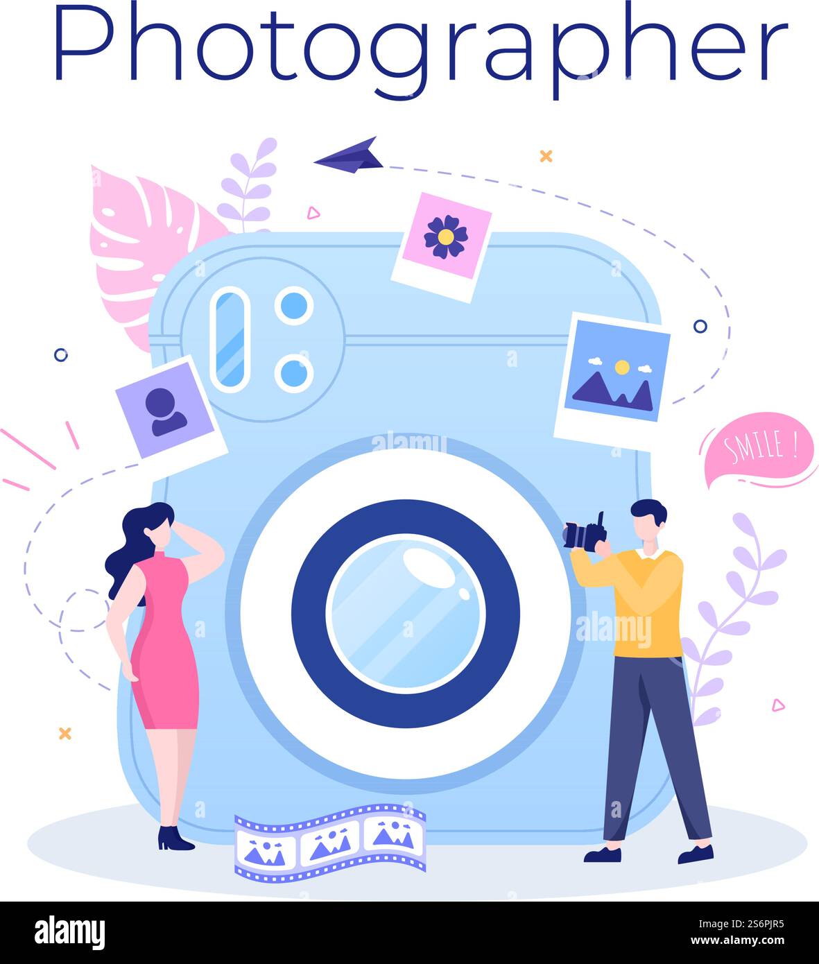 Photographer Flat Design Background with Camera, Digital Film Equipment ...