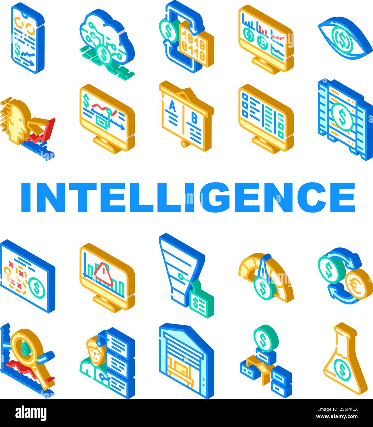 Business Intelligence Technology Icons Set Vector. Business ...