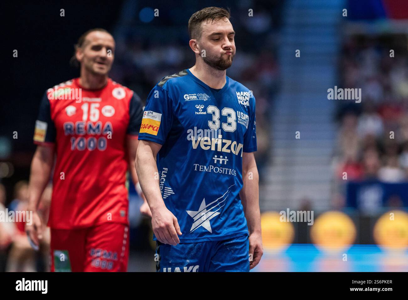 Samuel Hoddersen of, USA. , . looks dejected during the 2025 IHF World ...