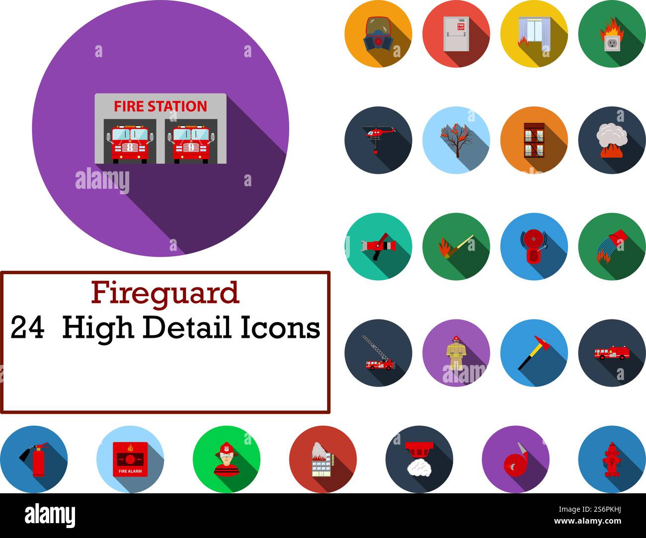 Fireguard Icon Set. Flat Design With Long Shadow. Vector illustration ...