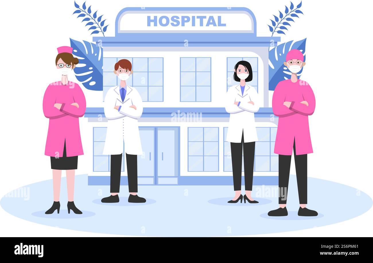 Hospital Building for Healthcare Cartoon Background Vector Illustration ...