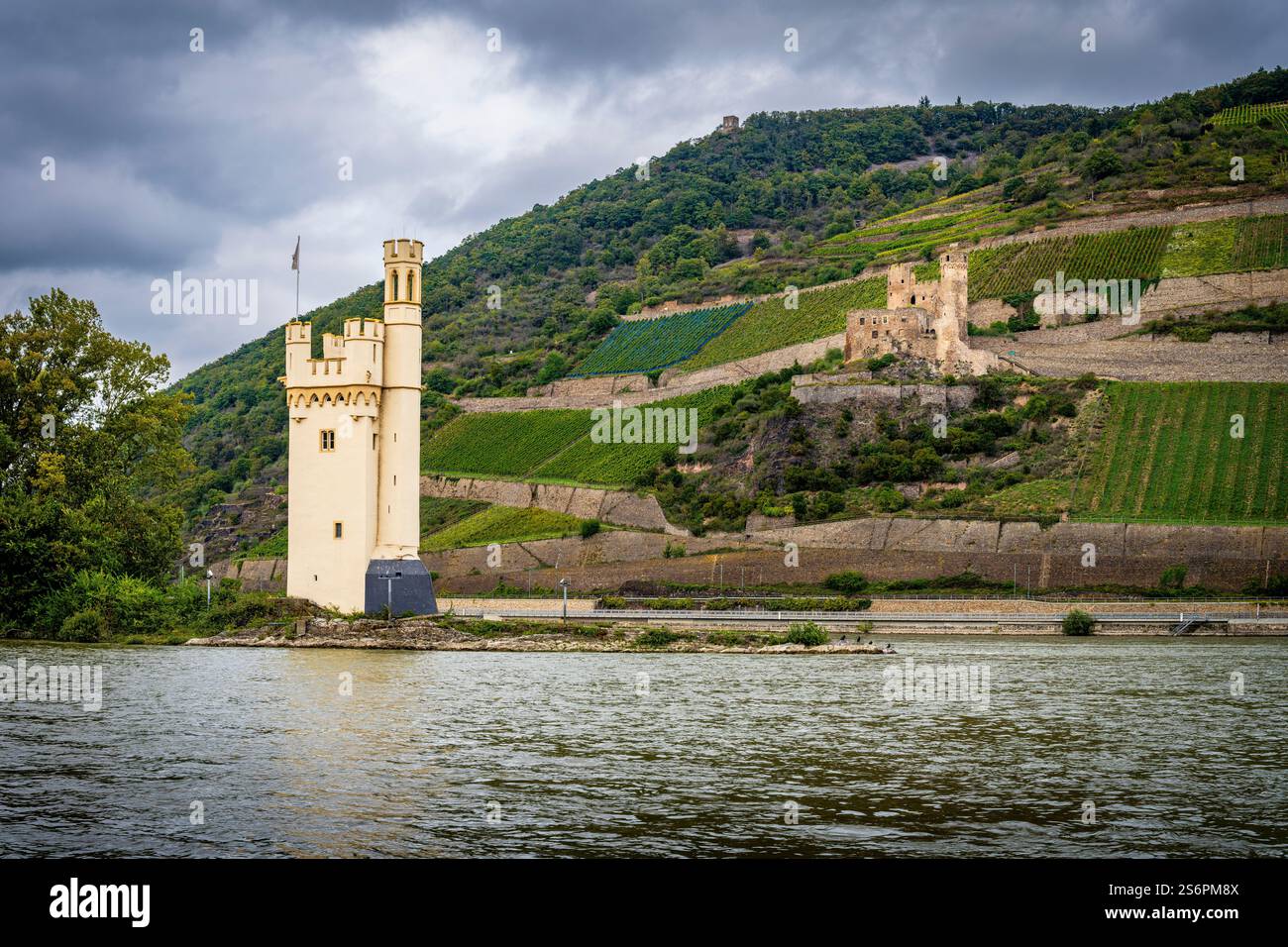 Mäuseturm near Bingen, where the Middle Rhine begins at the so-called "Binger Loch", part of the ...