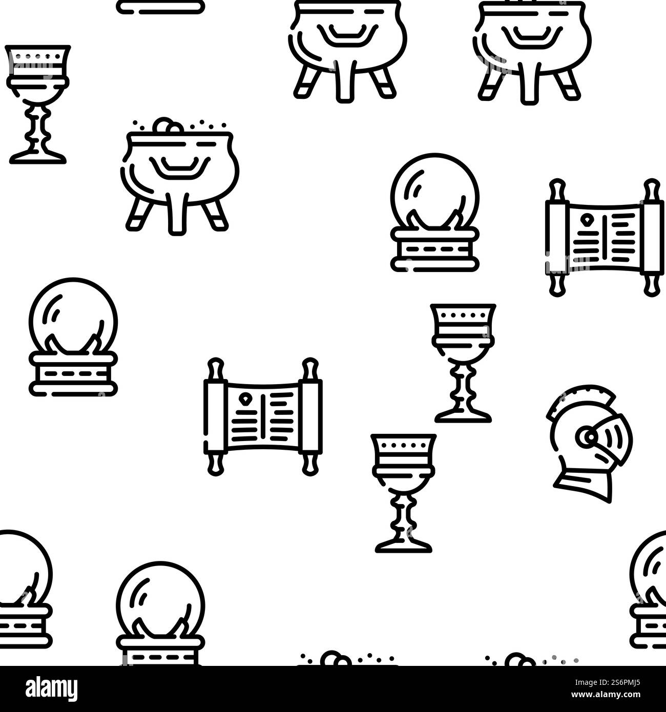 Fairy Tale Story Medieval Book Vector Seamless Pattern Thin Line ...