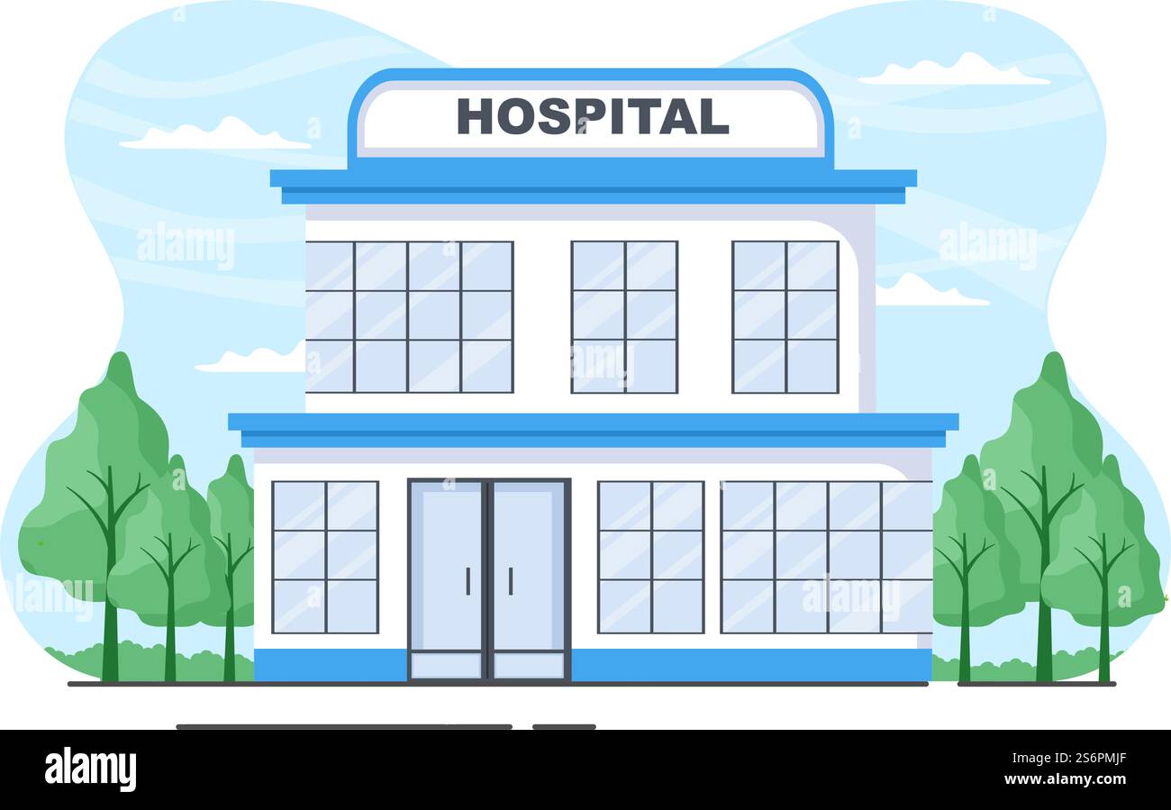 Hospital Building for Healthcare Cartoon Background Vector Illustration ...