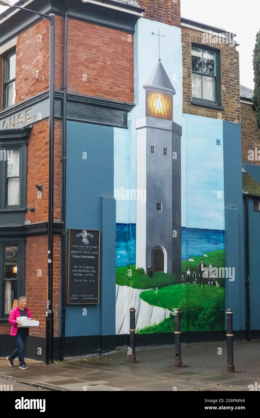 England, Kent, Deal, Wall Mural depicting a Lighthouse by Artist Edward ...
