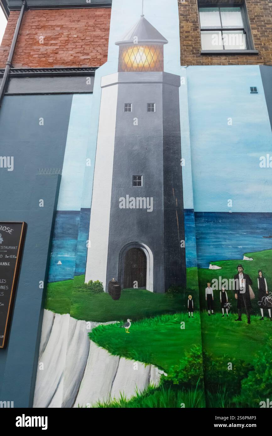 England, Kent, Deal, Wall Mural depicting a Lighthouse by Artist Edward ...