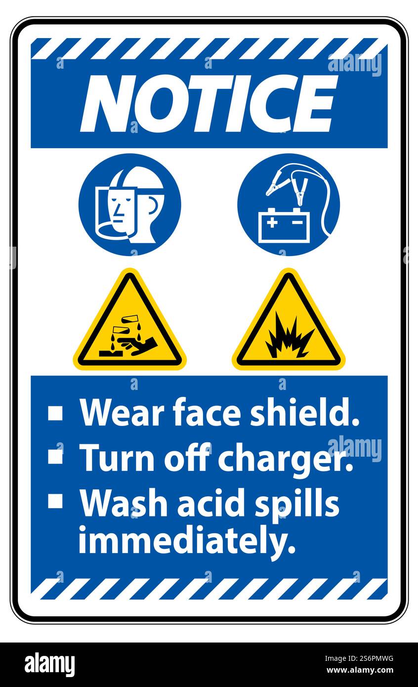 Warning Sign Wear Face Shield, Turn Off Charger, Wash Acid Spills ...