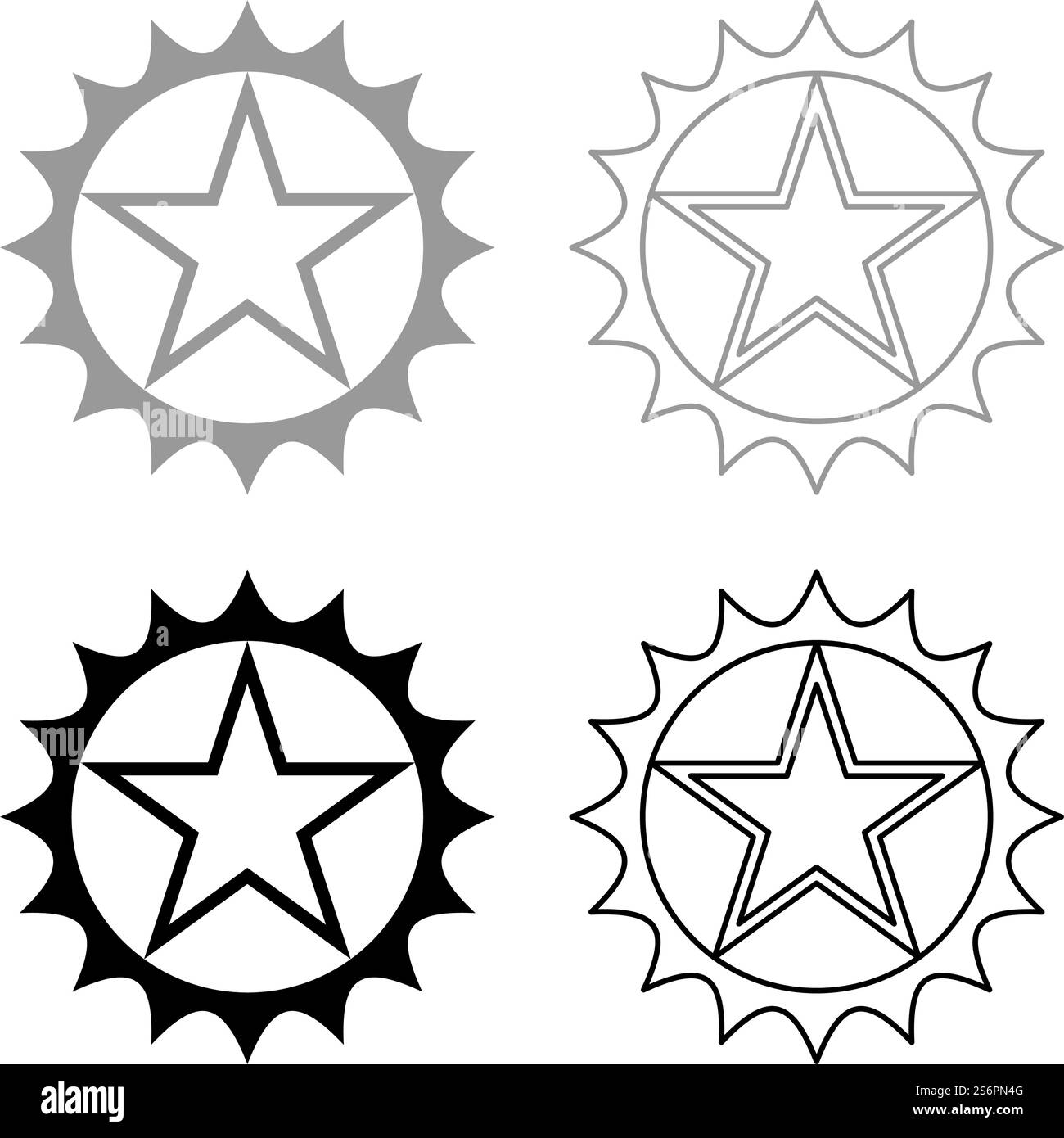 Star in circle with sharp edges set icon grey black color vector ...