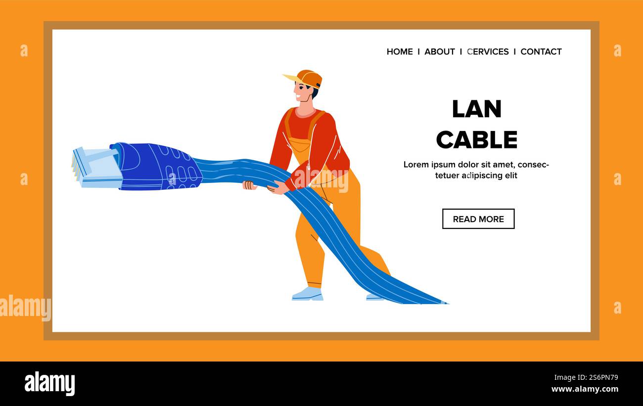 Lan Cable Connecting Technician Worker Vector. Support Service Employee ...