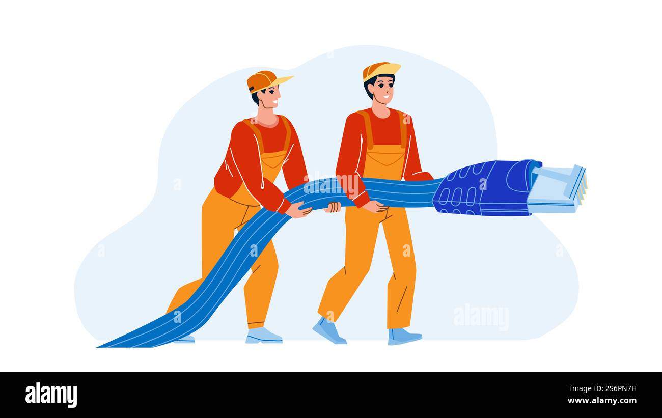 Network Lan Support Repairmen With Cable Vector. Network Lan Support ...